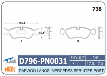 Pastilla de freno para DAEWOO LANOS, MERCEDES SPRINTER POST D796 marca FRITEC